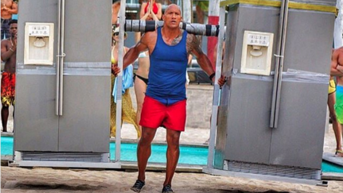 The Rock Shows His Strongman Credentials on 'Baywatch' Set | Muscle ...