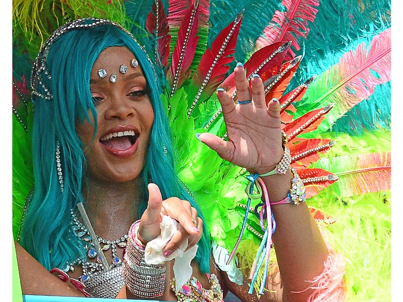 Rihanna stuns in busty, bejeweled costume at Crop Over Festival in ...